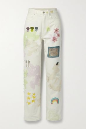 Alexander McQueen Grow Up Hoch Sitzende Jeans Mit Geradem Bein Und Print - Ecru