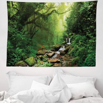 Abakuhaus Wald Wandteppich, Frühling in Nepal Fußweg aus Weiches Mikrofaser Stoff Waschbar ohne Verblassen Digitaldruck, 150 x 110 cm,Grün Braun
