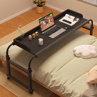 Generic Verstellbarer Betttisch mit Rollen, mobiler Schreibtisch f&uuml;r Kingsize-Betten (f&uuml;r Doppel-, Queensize- und Kingsize-Betten), Laptop-Tisch aus Holz