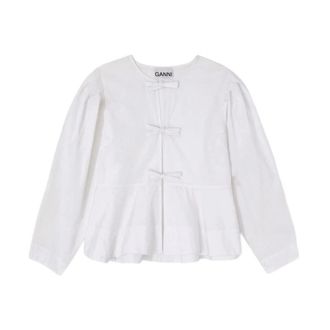Ganni Peplum-Bluse aus Baumwoll-Popeline - - Blouses & Shirts - Damen - Wei&szlig; - M