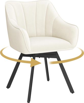 Yaheetech Esszimmerstuhl Drehbar,Drehbar 360&deg;,Sitz K&uuml;chenstuhl mit Armlehnen & R&uuml;ckenlehne & Metallbeine Moderner Samtiger Sessel f&uuml;r K&uuml;che/Esszimmer/Wohnzimmer