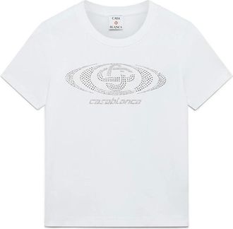 Casablanca Femme, Tops, Blanc, Taille: 40 FR Crystal Warped Logo Fitted Short Sleeve T-Shirt