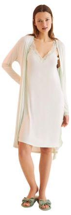 Women'secret Damen Midi-Bademantel Robe, Grüner Druck, 36