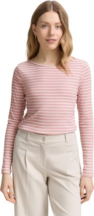 Tom Tailor Damen 1047730 Langarmshirt mit Streifenmuster, 38586-Rose Offwhite Tee Stripe, XXL