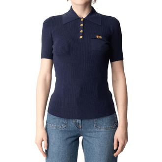Elisabetta Franchi Geripptes Polo-Shirt aus Lyocell und Seide - - Tops - Damen - Blau - M