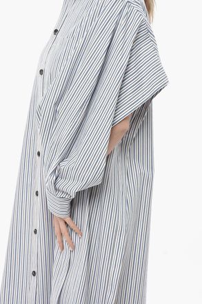 Bottega Veneta Cotton Shirt Dress with Balanced Striped Pattern and Cape Sleeves Bottega Veneta
