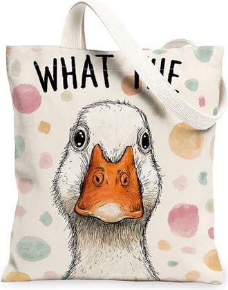 Generic Sacs fourre-tout en toile doie, motif oiseau insolite, sacs d&eacute;picerie r&eacute;utilisables, sacs d&eacute;picerie artistiques, l&eacute;gers et lavables, blanc, 13x15 Inch