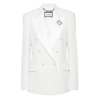 Philipp Plein Krepp- und Satin-Doppelreiher-Blazer - - Jackets - Damen - Wei&szlig; - M