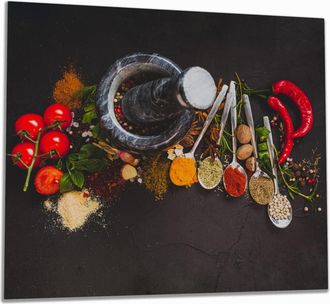 Wallario Herdabdeckplatte/Spritzschutz aus Glas, 1-teilig, 60x52cm, f&uuml;r Ceran- und Induktionsherde, M&ouml;rser mit Kr&auml;utern und Gew&uuml;rzen