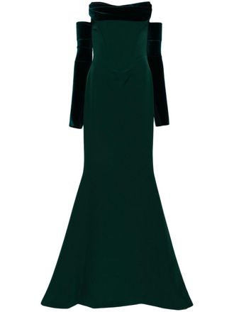 Rhea Costa robe longue Raven en cr&ecirc;pe - Vert