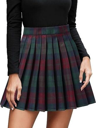 Generic Jupe tartan décontractée à carreaux pour femme - Taille haute - Mini jupe plissée pour femme - Jupe plissée pour lécole - Jupe dété pour femme, Vert k