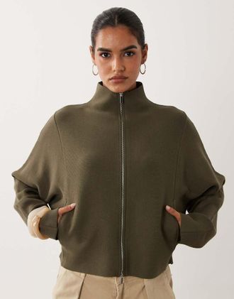 Gina Tricot Gina Tricot - Veste en maille zipp&eacute;e - Vert kaki