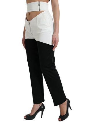 Dolce & Gabbana Womens Black White Cotton Cut Out Waist Tapered Pants And Elastane