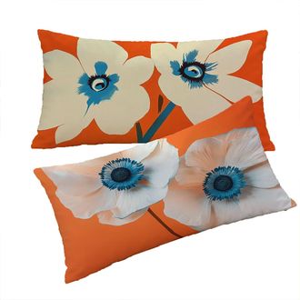 Generic Kissenbez&uuml;ge Beige Kissenbezug 50x80cm Blumen Kissenbez&uuml;ge Pillow Cover Dekokissen Leinen Weich und Bequem 2er Set Beidseitig Bedruckt Waschbar for Ho