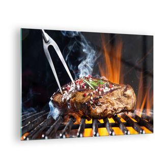 Arttor Bilder auf Glas Steak Grill Flammen Essen Glasbild 70x50cm Wandbilder Dekoration Wohnzimmer Schlafzimmer Küche Deko Klein Wanddeko Bild im Glas Wand K