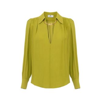 Elisabetta Franchi Bluse aus Georgette-Stoff mit Schmuckdetail - - Blouses & Shirts - Damen - Gr&uuml;n - S