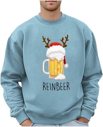 Generic Sweat &agrave; capuche style d&eacute;contract&eacute; pour homme Th&egrave;me verre &agrave; bi&egrave;re de No&euml;l, bleu clair, XXL