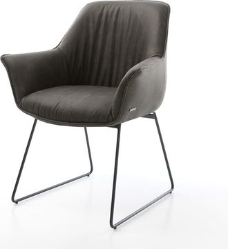 DELIFE Esszimmerstuhl Keila-Flex mit Armlehnen Mikrofaser Anthrazit Vintage Kufengestell Schwarz, Esszimmerstühle