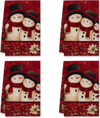 Generic K&uuml;chent&uuml;cher mit Schneemann-Motiv, Weihnachtsstern-Hut, Rot, zum Trocknen von Geschirr, Wohnmobil, K&uuml;chendekoration, 40,6 x 61 cm (4 St&uuml;ck)