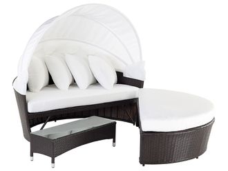 Beliani Rattankorb mit zus&auml;tzlichem Couchtisch Dunkelbraun/cremewei&szlig; modern Sylt Lux