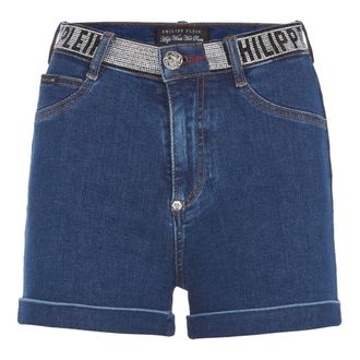 Philipp Plein Femme, Shorts, Bleu, Taille: W26 Denim High Waist Hot Pants