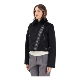 Vicolo Femme, Vestes, Noir, Taille: 42 FR Manteau Court en Peau de Mouton