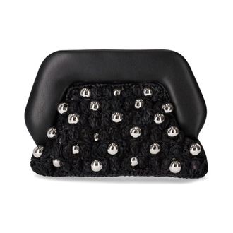 Themoir&egrave; Strohperlen Clutch Tasche mit Maxi Perlen - - Bags - Damen - Schwarzk - ONE SIZE