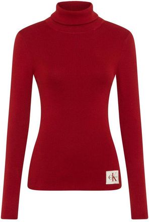 Calvin Klein Jeans Rollkragenpullover Rippstrick, figurbetonte Passform, Markenlabel