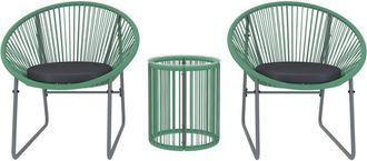 OUTSUNNY Polyrattan Gartenm&ouml;bel Set, Outdoor Balkonm&ouml;bel f&uuml;r 2 Personen, 3-teilig Bistroset Sitzgruppe mit 2 St&uuml;hle, Beistelltisch, Sitzkissen, wetterfest