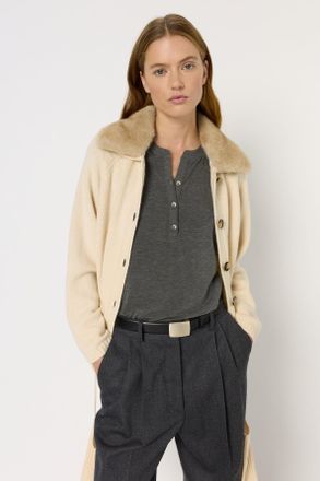 Gerard Darel Gilet en cachemire &agrave; col et mitaines - JADWIGE - Ecru