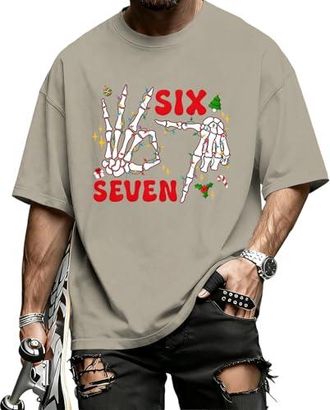 Generic Funny Six Seven 67 Meme Shirt Squelette Main de No&euml;l Six Seven T-shirt graphique &agrave; manches courtes Streetwear Daily, kaki, XXL