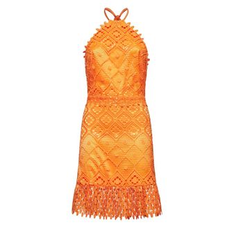 Silvian Heach Femme, Robes, Orange, Taille: 36 FR Robe midi en dentelle crochet avec encolure américaine