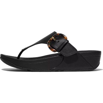 FitFlop Womens Lulu Resin-Buckle Leather Toe-Post Sandals, Schwarz, 42 EU