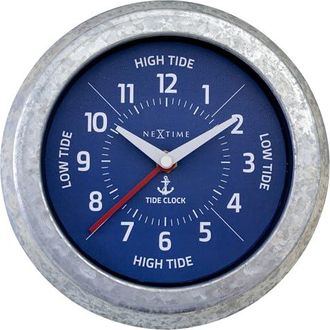 NeXtime Wall Clock 22 cm-Time/Tide-Galvanized Silver/Blue-Metal Tide
