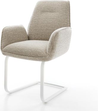 DELIFE Freischwinger Zoa-Flex Webstoff Soft Beige Freischwinger flach Weiß Taschenfederkern, Esszimmerstühle