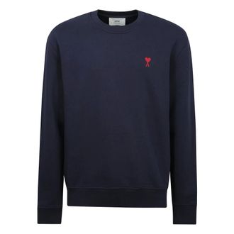 Ami Homme, Sweatshirts et sweats &agrave; capuche, Bleu, Taille: XS SweaT-shirt en Coton Noir avec Monogramme Coeur
