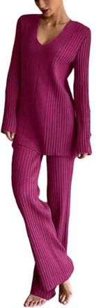 Generic Ensemble Sport Tricot Ensemble Femme Chic Et Elegant Hiver 2 Pi&egrave;ces Oversize Tendance Quotidien Tracksuit Set &Agrave; Manches Longues Haut + Running Pantalo