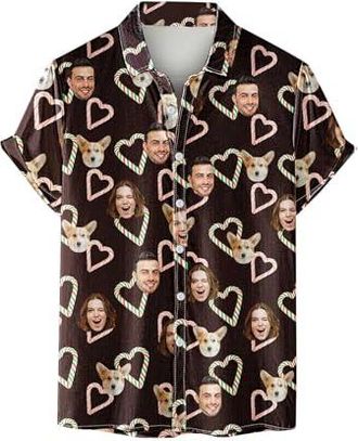 Generic Chemise de Saint-Valentin pour homme 2026 - Coupe ample à manches courtes - Chemise décontractée pour la maison, lintérieur et lextérieur, Noir, XXL