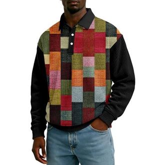 Generic Polo à manches longues pour homme - Col Henley - Style décontracté - Motif floral - Pour le tennis, le golf, 2-orange., XXL