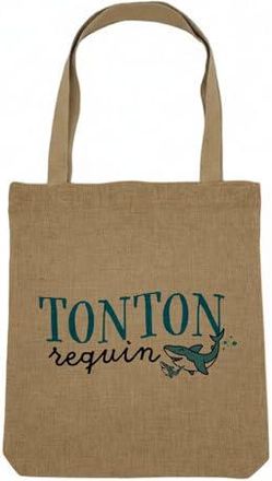 Fabulous Sac Shopping Tote Bag Aspect Lin - Tonton Requin Famille Mignon Animal - Sac de Courses Toile Epaisse 360g Beige Naturel Cabas Port&eacute; Epaule Solide Imp