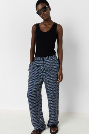 Gerard Darel Pantalon fluide &agrave; imprim&eacute; graphique - ANDRA - Marine
