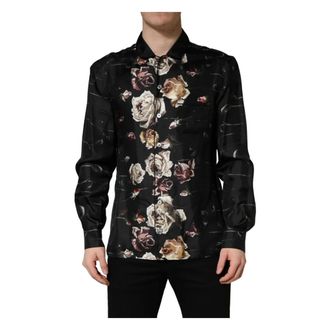 Dolce & Gabbana Homme, Chemises, Noir, Taille: M Chemise D&eacute;contract&eacute;e &agrave; Manches Longues et Imprim&eacute; Floral