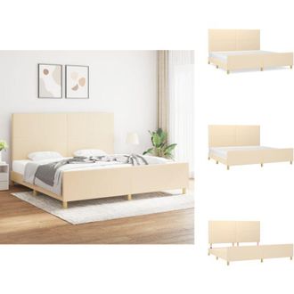 vidaXL Bettgestell ohne Matratze Creme 200x200 cm Stoff - Bettgestell - Holzrahmen - Lattenrost - Kopfteil - Cremefarbenes Bett