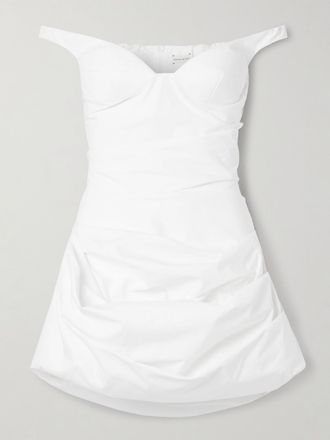 Magda Butrym Schulterfreies Minikleid Aus Baumwollpopeline Mit Raffungen - Wei&szlig;
