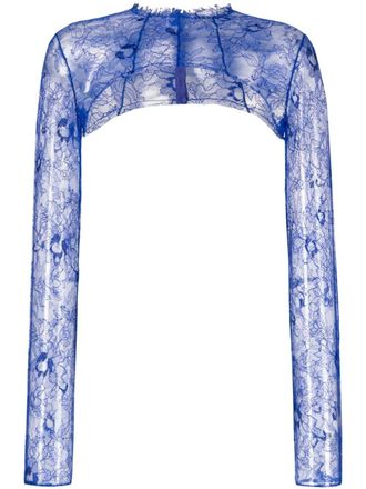 Off-white haut en dentelle &agrave; coupe crop - Bleu