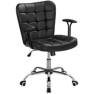 Yaheetech Chaise de Bureau à roulettes Chaise dOrdinateur en Similicuir avec Hauteur dAssise Réglable Dossier Rembourré Accoudoirs Détachables Noir