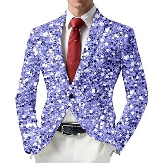 Generic Veste pour homme, aspect paillettes scintillantes, impression 3D, motif confettis, blazer, carnaval, f&ecirc;te, veste slim fit un bouton, veste de costume 