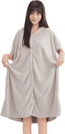Generic Peignoir de bain confortable &agrave; capuche textur&eacute; pour femme, peignoir &agrave; capuche en peluche, peignoir doux boutonn&eacute; pour femme, gris, Taille unique