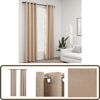vidaXL Verdunkelungsvorh&auml;nge 2 Stk. &Ouml;sen Leinenoptik Beige 140x225 cm - Verdunkelungsvorh&auml;nge - Leinenoptik - Vorh&auml;nge - Wohnraumgestaltung
