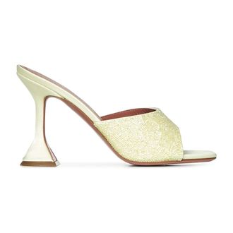 Amina Muaddi Femme, Chaussures, Jaune, Taille: 38 1/2 EU Sandales Jaunes en Satin avec Talon Sablier